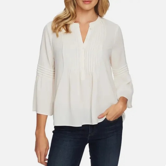 CeCe | Tops | Cece Cynthia Steffe Soft Ecruivory Ruffle Sleeve Pintuck ...